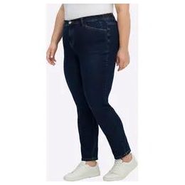 Bequeme Jeans sheego, Damen, Gr. 42, Normalgr&ouml;&szlig;en, blau (dunkelblau), 99% Baumwolle, 1% Elasthan, unifarben, lang, Jeans