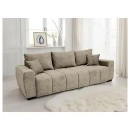 Schlafsofa Home Affaire "Bello, B: 239 cm, Liegefl. 142x194 cm", beigebraun, B:239cm, 100% Polyester, Sofas, Schlafsofa, Bettfunktion, Bettkasten & 2 Zierkissen, Federkern