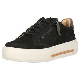 Sneaker Clarks "Hollyhock Zip", Damen, Gr. 39,5, schwarz, Leder, Schuhe Sneaker, mit atmungsaktiver Eigenschaft