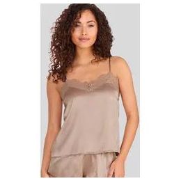 Spaghettitop Lascana "Alana", Damen, Gr. 36/38, beige (sand), Spitze, Obermaterial: 87% Seide, 7% Polyamid, 6% Elasthan, tiefer V-Ausschnitt, Tops, mit hohem Seidenanteil und edler Spitze, Dessous