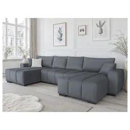 Wohnlandschaft Home Affaire "Bello U-Form, B: 347 cm", anthrazit, B:347cm, 100% Polyester, Sofas, Wohnlandschaft, Bettfunktion, Bettkasten & 2 Zierkissen, Federkern