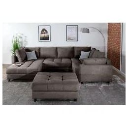 Wohnlandschaft Collection AB "Toni U-Form, B: 298 cm", anthrazit, B:298cm H:44cm T:203cm, 95%Polyester;5%Nylon, Sofas, Wohnlandschaft, Set: Sofa & Hocker, 2 Zierkissen, Federkern