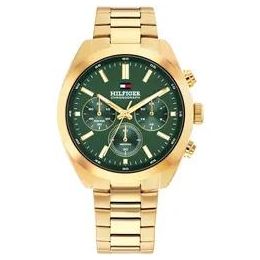 Chronograph Tommy Hilfiger "Hudson", goldfarben, gr&uuml;n, Armbanduhren, Herren, Chronograph, Armbanduhr, Herrenuhr, Edelstahlarmband, analog