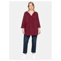 Longbluse sheego, Damen, Gr. 46, rot (weinrot), 100% Viskose, unifarben, Rundhals, Blusen Longbluse