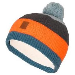 Strickm&uuml;tze Trollkids "KIDS GRYLLEFJORD BOBBLE CAP", Jungen, Gr. 6 (53/56), stormy blau, flame orange, anthrazit, Strick, Materialmix, M&uuml;tzen Strickm&uuml;tze