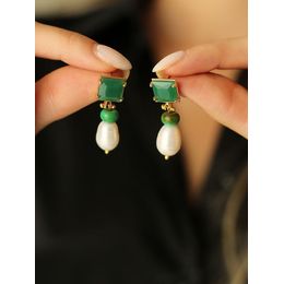 Pierres de Jade Vergold. Ohrstecker mit Perlen und Edelsteinen - 58% | Schmuck