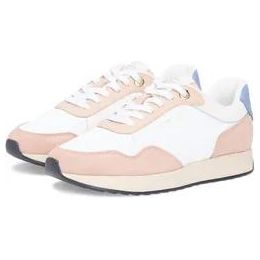 Plateausneaker Tommy Hilfiger "MIX MATERIAL RUNNER", Damen, Gr. 40, rosa (wei&szlig;, rose, blau), Leder, Textil, kontrastfarbene Details, Schuhe Plateausneaker, Freizeitschuh, Halbschuh, Schn&uuml;rschuh mit modischem Kontrastbesatz