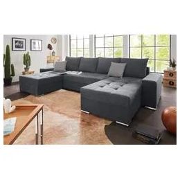 Wohnlandschaft Collection AB "Josy XL U-Form, Breite: 313 cm", anthrazit, B:313cm H:84cm T:161cm, 100% Polyester, Sofas, Wohnlandschaft, Bettfunktion, Bettkasten & 2 Zierkissen, Federkern, Topseller