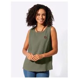 Blusentop Casual Looks, Damen, Gr. 54, khaki, 100% Baumwolle, unifarben, Rundhals, Blusen Blusentop