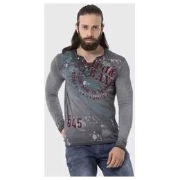 Cipo & Baxx T-Shirt CIPO & BAXX "Sweatshirts", Herren, Gr. S, grau, 95% Baumwolle, 5% Elasthan, bedruckt, regular fit, V-Ausschnitt, Shirts T-Shirt, mit Knopfleiste am Ausschnitt