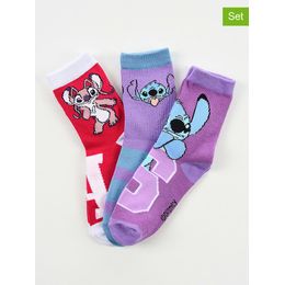 Lilo and Stitch Lilo & Stitch 3er-Set: Socken "Lilo & Stitch" in Rot/ Lila/ Blau - 37% | Gr&ouml;&szlig;e 23-26 | Babysocken-strumpfhosen