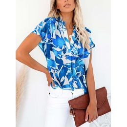 Milan Kiss Bluse in Wei&szlig;/ Blau - 68% | Gr&ouml;&szlig;e XL | Damen-blusen