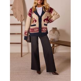 Milan Kiss Cardigan in Beige/ Rot/ Dunkelblau - 63% | Gr&ouml;&szlig;e M | Damen-pullover-cardigans