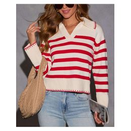 Milan Kiss Pullover in Creme/ Rot - 64% | Gr&ouml;&szlig;e L | Damen-pullover-cardigans