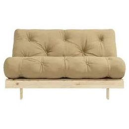 Daybett KARUP DESIGN "Roots Sofa Bed, Schlafsofa, Daybett, Bettfunktion, FSC-Massivholz", gelb (wheat beige), B:140cm H:85cm, Bezug: 80% Baumwolle, 20% Polyester, Daybetten, Inkl. Futonmatratze. Mehrere Gr&ouml;&szlig;en & Farben, Made in Europe