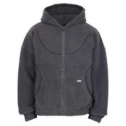 Sweatjacke DROPSIZE "Dropsize WAVY TEDDY ZIP HOODIE", Herren, Gr. L, steel grau, 100% Polyester, unifarben, Sweatjacken Sweatjacke