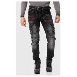 Cipo & Baxx Cargojeans CIPO & BAXX "Hose", Herren, Gr. 40, L&auml;nge 32, schwarz, 68% Baumwolle, 30% Polyester, 2% Elasthan, gestreift, regular fit lang, Jeans, L&auml;ssige Details und Applikationen