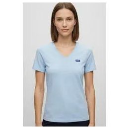 HUGO BOSS T-Shirt HUGO BLUE "Classic V", Damen, Gr. L (40), open blau 477, Single Jersey, Obermaterial: 100% Baumwolle, unifarben, regular fit normal, V-Ausschnitt, eingesetzt normaler Saum, Shirts T-Shirt, mit Logo, V-Ausschnitt