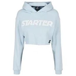 Rundhalspullover STARTER Black Label "Starter Black Label Damen Ladies Starter Cropped Hoody", Damen, Gr. M, icewaterblau, 65% Baumwolle, 35% Polyester, unifarben, oversize, ohne Ausschnitt, Pullover Rundhalspullover