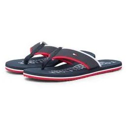 Zehentrenner Tommy Hilfiger "HILFIGER TUMBLE BEACH SANDAL", Herren, Gr. 41, dunkelblau, Lederimitat, Textil, Schuhe Zehentrenner, Sommerschuh, Badeschuh mit dreifarbiger Laufsohle