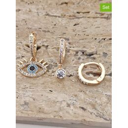 Nakkash 3er-Set: Vergold. Creolen mit Zirkonia - 65% | Schmuck