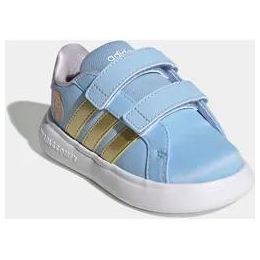 Klettschuh Adidas SPORTSWEAR "Adidas DISNEY FROZEN GRAND COURT 3.0 F&Uuml;R BABYS UND KLEINKINDER", Kinder, Gr. 26, glow blau, gold metallic, ice lavender, Synthetik, Textil, Schuhe Klettschuh, Frozen, f&uuml;r Kinder