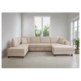 Wohnlandschaft TRENDS BY HG "Moritz U-Form, B: 324 cm", b800 zoom 1 cream, B:324cm H:86cm T:178cm, 92% Polyester;8% Nylon, Sofas, Wohnlandschaft, mit Bettfunktion, Bettkasten & Zierkissen