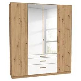 Kleiderschrank Rauch "Schrank Dreht&uuml;renschrank Ankleide Garderobe Schlafzimmer MOSBACH", eiche artisan, alpinwei&szlig;, B:181cm H:210cm T:56cm, Holzwerkstoff, Schr&auml;nke, Kleiderschrank, mit Spiegel und farblich abgesetzten Schubladen MADE IN GERMANY