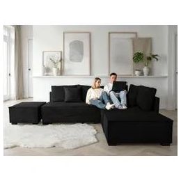 Ecksofa Home Affaire "Night & Day L-Form, B: 316 cm mit Dauer-Schlaffunktion 180x200 cm", schwarz, B:316cm T:215cm, 100% Polyester, Sofas, Ecksofa, Set: Sofa & Hocker, Bettfunktion, Bettkasten & Kissen, Boxspringbett