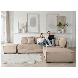 Ecksofa Home Affaire "Night & Day L-Form, B: 316 cm mit Dauer-Schlaffunktion 180x200 cm", taupe, B:316cm T:215cm, 100% Polyester, Sofas, Ecksofa, Set: Sofa & Hocker, Bettfunktion, Bettkasten & Kissen, Boxspringbett