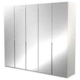 Kleiderschrank Musterring "San Diego, Kleiderschrank, Schrank, Garderobe, mit Glast&uuml;ren", wei&szlig;, B:250cm H:216cm T:58cm, Glas, Holzwerkstoff, Schr&auml;nke, Kleiderschrank, 5-t&uuml;rig (ged&auml;mpft), 6 B&ouml;den, 3 Kleiderstangen, Chromgriffe