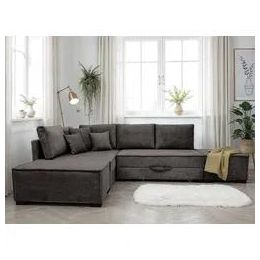 Ecksofa Home Affaire "Night & Day L-Form, B: 316 cm mit Dauer-Schlaffunktion 180x200 cm", dunkelgrau, B:316cm T:215cm, 100% Polyester, Sofas, Ecksofa, Set: Sofa & Hocker, Bettfunktion, Bettkasten & Kissen, Boxspringbett