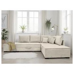 Ecksofa Home Affaire "Night & Day L-Form, B: 316 cm mit Dauer-Schlaffunktion 180x200 cm", beige, B:316cm T:215cm, 100% Polyester, Sofas, Ecksofa, Set: Sofa & Hocker, Bettfunktion, Bettkasten & Kissen, Boxspringbett