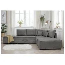 Ecksofa Home Affaire "Night & Day L-Form, B: 316 cm mit Dauer-Schlaffunktion 180x200 cm", grau, B:316cm T:215cm, 100% Polyester, Sofas, Ecksofa, Set: Sofa & Hocker, Bettfunktion, Bettkasten & Kissen, Boxspringbett
