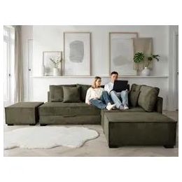Ecksofa Home Affaire "Night & Day L-Form, B: 316 cm mit Dauer-Schlaffunktion 180x200 cm", olive, B:316cm T:215cm, 100% Polyester, Sofas, Ecksofa, Set: Sofa & Hocker, Bettfunktion, Bettkasten & Kissen, Boxspringbett