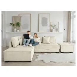 Ecksofa Home Affaire "Night & Day L-Form, B: 316 cm mit Dauer-Schlaffunktion 180x200 cm", cream, B:316cm T:215cm, 100% Polyester, Sofas, Ecksofa, Set: Sofa & Hocker, Bettfunktion, Bettkasten & Kissen, Boxspringbett