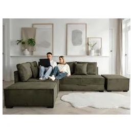 Ecksofa Home Affaire "Night & Day L-Form, B: 316 cm mit Dauer-Schlaffunktion 180x200 cm", olive, B:316cm T:215cm, 100% Polyester, Sofas, Ecksofa, Set: Sofa & Hocker, Bettfunktion, Bettkasten & Kissen, Boxspringbett