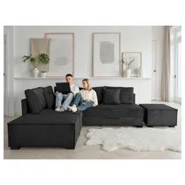 Ecksofa Home Affaire "Night & Day L-Form, B: 316 cm mit Dauer-Schlaffunktion 180x200 cm", anthrazit, B:316cm T:215cm, 100% Polyester, Sofas, Ecksofa, Set: Sofa & Hocker, Bettfunktion, Bettkasten & Kissen, Boxspringbett