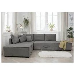 Ecksofa Home Affaire "Night & Day L-Form, B: 316 cm mit Dauer-Schlaffunktion 180x200 cm", grau, B:316cm T:215cm, 100% Polyester, Sofas, Ecksofa, Set: Sofa & Hocker, Bettfunktion, Bettkasten & Kissen, Boxspringbett