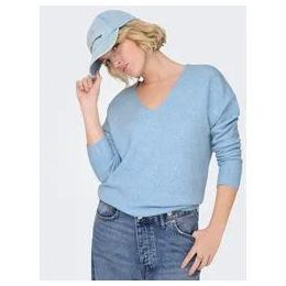 V-Ausschnitt-Pullover Only "ONLRICA LIFE L/S V-NECK PULLO KNT NOOS", Damen, Gr. XS, little boy blau detail:with melange, Strick, Obermaterial: 93% Polyester, 4% Nylon, 3% Elasthan, meliert, regular fit normal, V-Ausschnitt, Rippstrickb&uuml;ndchen, Pullover, Materialmix, regular fit