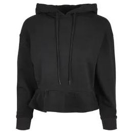 Kapuzenpullover Urban Classics "Urban Classics Damen Ladies Organic Volants Hoody", Damen, Gr. M, schwarz, 100% Baumwolle, unifarben, loose fit, ohne Ausschnitt, Pullover Kapuzenpullover