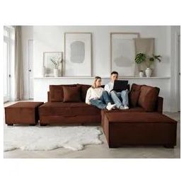 Ecksofa Home Affaire "Night & Day L-Form, B: 316 cm mit Dauer-Schlaffunktion 180x200 cm", terracota, B:316cm T:215cm, 100% Polyester, Sofas, Ecksofa, Set: Sofa & Hocker, Bettfunktion, Bettkasten & Kissen, Boxspringbett