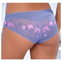 Tanga Lascana "Maria", Damen, Gr. 32/34, blau, pink, Microtouch, Obermaterial: 73% Polyamid, 20% Polyester, 7% Elasthan, Unterhosen Tanga, mit blumiger Stickereispitze