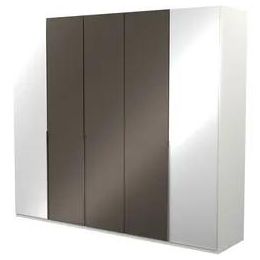 Kleiderschrank Musterring "San Diego, Kleiderschrank, Schrank, Garderobe, mit Glast&uuml;ren", wei&szlig;, B:250cm H:216cm T:58cm, Glas, Holzwerkstoff, Schr&auml;nke, Kleiderschrank, 5-t&uuml;rig (ged&auml;mpft), 6 Einlegeb&ouml;den, 3 Kleiderstangen, Chromgriffe
