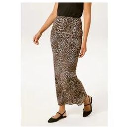 Maxirock Aniston CASUAL, Damen, Gr. 46, beige, hellbeige, hellbraun, braun, schwarz, Netz, Obermaterial: 95% Polyester, 5% Elasthan. Futter: 100% Polyester, bedruckt, sehr figurbetont kn&ouml;chellang, R&ouml;cke Maxirock, im trendigen Leoprint - NEUE KOLLEKTION