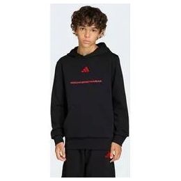 Kapuzensweatshirt Adidas SPORTSWEAR "Adidas SLOGAN FLEECE-HOODIE", Jungen, Gr. 164, schwarz, Obermaterial: 71% Baumwolle, 29% Polyester, normal, Rundhals, angesetztes B&uuml;ndchen, Sweatshirts, mit K&auml;ngurutasche, sportlicher Stil, aus weichem Fleece