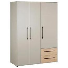 Kleiderschrank FORTE "Mokkaris,Topseller, zeitloses Design, 3&ndash;4 T&uuml;ren, Made in Europe", taupe, wildeiche natur, B:144,4cm H:200,1cm T:58,8cm, Schr&auml;nke, Kleiderschrank, Schubladen + schwarze Stangengriffe, Made in Europe, viel Stauraum, Topseller
