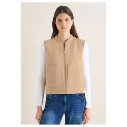 Fellweste Cecil, Damen, Gr. L (42), golden camel, Stoff, 94% Polyester, 6% Elasthan, unifarben, comfort fit normal, Rundhals, Westen, in Velours-Optik