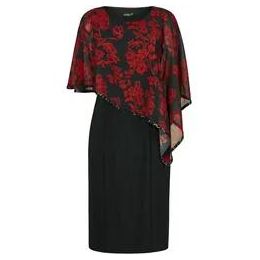 Etuikleid GOLDNER "Elegantes Abendkleid mit Pailletten", Damen, Gr. 54, N-Gr, schwarz (schwarz, rot, gebl&uuml;mt), Obermaterial: 92% Polyester PES. 8% Elasthan EL., festlich, 3/4 Arm, Kleider Etuikleid, Chiffon&uuml;berwurf mit schimmerndem Paillettenbesatz