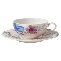 Villeroy & Boch Tasse VILLEROY & BOCH "Teetasse mit Untertasse Mariefleur Gris Basic 150 ml bunt", bunt, 1 tlg., Porzellan, Trinkgef&auml;&szlig;e, Tasse